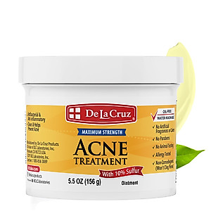 De La Cruz Sulfur Ointment - Cystic Acne Treatment for Face and Body - Daily 10 Min Spot Treatment Mask - Safe and Effective Game Changing Hormonal Acne Treatment That Clears Up Pimples 5.5 OZ.