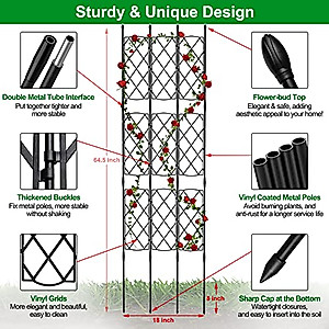 MYard Upgraded Garden Trellis for Climbing Plants, 64"x18" Plant Frame for Potted Plants with Twist Tie, Plant Support Screen Trellis for Flowers Vine Vegetable Indoor Outdoor