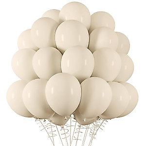 RUBFAC Sand White Balloons Latex Party Balloons 100pcs 12 Inch Helium Balloons for Wedding Bridal Baby Shower Graduation Anniversary Birthday Bachelorette Party Decoration, White Ribbon