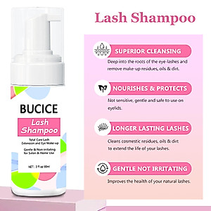 Premium Lash Shampoo and Cleanser Kit with Lash Fan, 60ml Eyelash Foam Cleanser, Facial Cleansing Brush, Eyelash Brush and Wash Bottle for Eyelash Extensions - Effective Eyelash Cleaning Solution