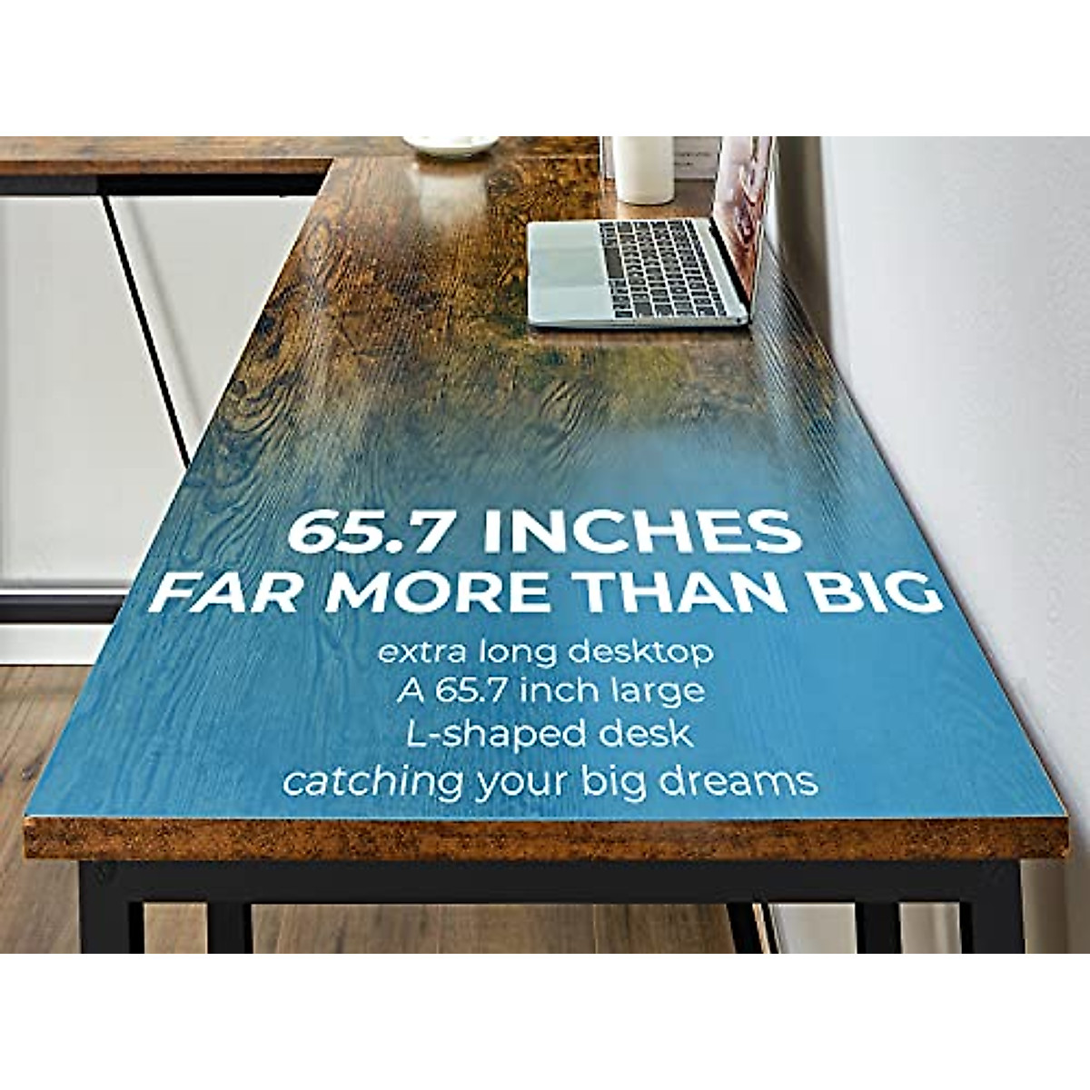 GreenForest L Shaped Corner Desk 65.7 inch with Storage Shelf and 2 Drawers File Cabinet Wooden Lateral File Cabinet with Open Storage Shelves