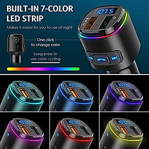 Upgraded Criacr V5.0 Bluetooth FM Transmitter for Car, QC3.0 Charge & 7 RGB Color LED Backlit Wireless FM Radio Car Adapter, Support Siri Google Assitant, U Disk, SD Card, Hands-Free Calls Kit