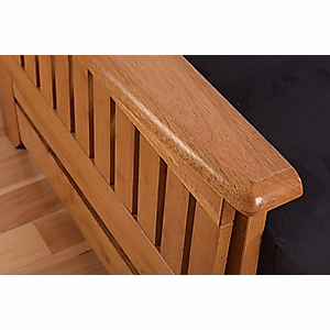 Lakefront Complete Futon - Frame and Mattress Set - Arm Tray, 8" Innerspring Full Size Sofa Bed Sleeper (Marmount Thunder, Full)