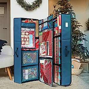 Hearth & Harbor Holiday Storage with Extra 2 PC of Christmas Storage Bins and Ribbon Storage Organizer - Fade Resistant Wrapping Paper Storage Containers with Wheels Fits Up to 30 Rolls of 40" Length