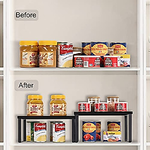 CADUKE Set of 4 Kitchen Counter Shelves Stackable Shelf Organizer Wood Countertop Shelf Expandable Cabinet Shelf Organizers Countertop Storage Rack for Pantry, Industrial Black