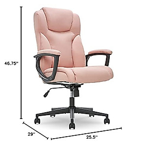 Serta Executive High Back Office Chair with Lumbar Support Ergonomic Upholstered Swivel Gaming Friendly Design, Microfiber, Pink