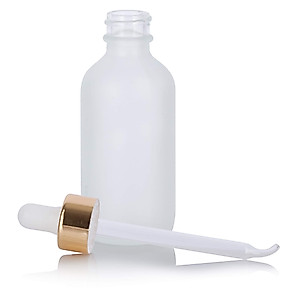 JUVITUS 2 oz Frosted Clear Glass Boston Round Bottle with Gold Metal and Glass Dropper (12 pack) + Funnel