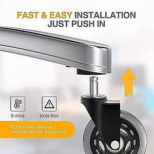 Office Chair Wheels, Heavy-Duty Replacement Wheels for Office Chair 3 Inch, Rubber Chair Casters for Wood Floors Carpet, Caster Wheels Safe Quiet Rolling for Office Desk Chair, Chair Wheels Set of 5