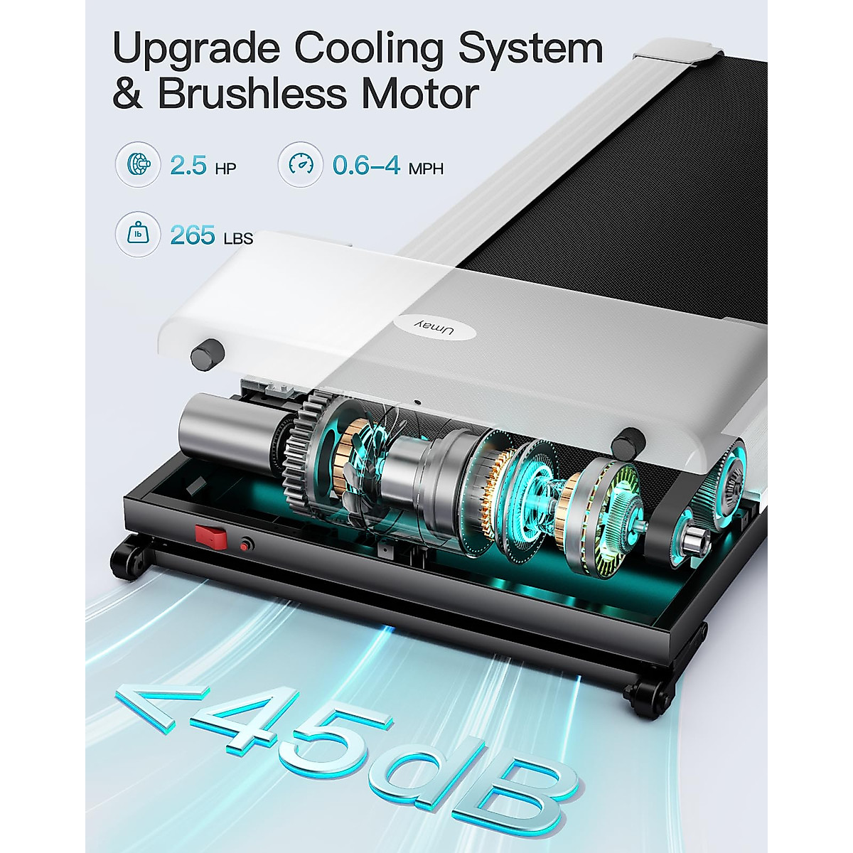 UMAY Under Desk Treadmill with Foldable Wheels, Portable Walking Jogging Machine Flat Slim Treadmill with Free Sports App & Remote Control, Jogging Running Machine for Home/Office White