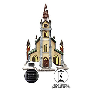 MOMENTS IN TIME Polyresin Christmas Village Building, Cathedral Church with LED Lights - Battery Operated (not Included) (12.8" H x 8.7" W x 7.1" D)