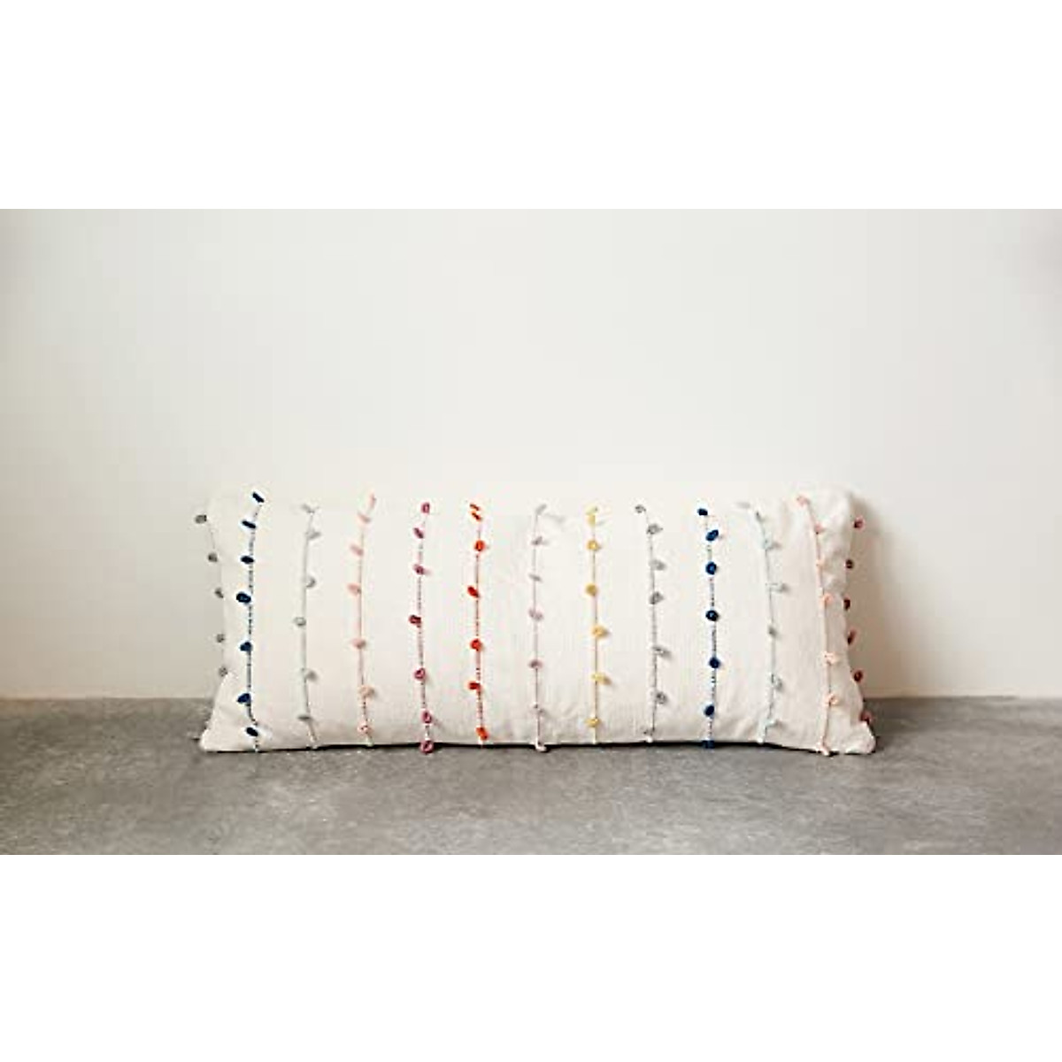 Creative Co-Op DA8145-1 White Cotton Pillow with Multicolor Embroidered Loop Stripes