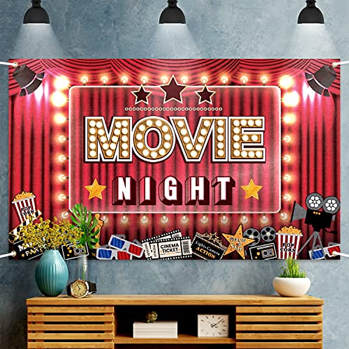 LASKYER Movie Night Hollywood Party Large Banner - Cheers to Film Theme Birthday Home Wall Photoprop Backdrop,Movie Night Party Decorations.