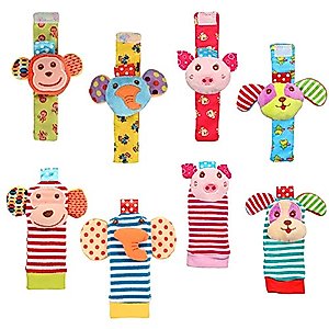 WANTMAZOR Soft Arm Wrist Rattles Foot Finder Ankle Sock for Newborn Baby Boy and GILR Infant Christmas Birthday Present Baby Shower-8PCS