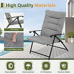 Brightpeak 3 Pcs Patio Folding Bistro Set, Outdoor Metal Adjustable Recliner Furniture Set, 2 Foldable Padded Chairs and Coffee Bistro Table Set for Balcony, Backyard, Porch (Grey)