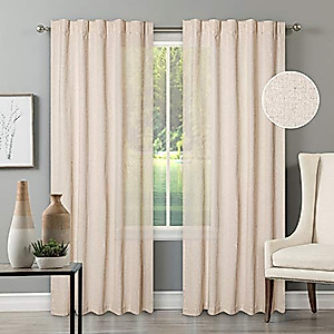 HOMIDATE Farmhouse Curtain 50x84 inch Natural, Linen 30%, Cotton 70% Curtains, 2 Panels Curtain,Tab Top Curtains, Room Darkening Drapes, Curtains for Bedroom, Curtains for Living Room, Set of 2