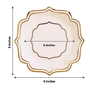 Tableclothsfactory 25 Pack | White/Gold 8" Scallop Rim Dessert Party Paper Plates, Disposable Appetizer Salad Plates - 300 GSM
