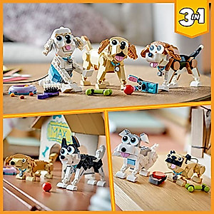 LEGO Creator 3 in 1 Adorable Dogs Set 31137 with Dachshund, Pug, Poodle Figures, Animal Building Toy for Kids Ages 7 and Up, Gift for Dog Lovers, Easter Gift Idea