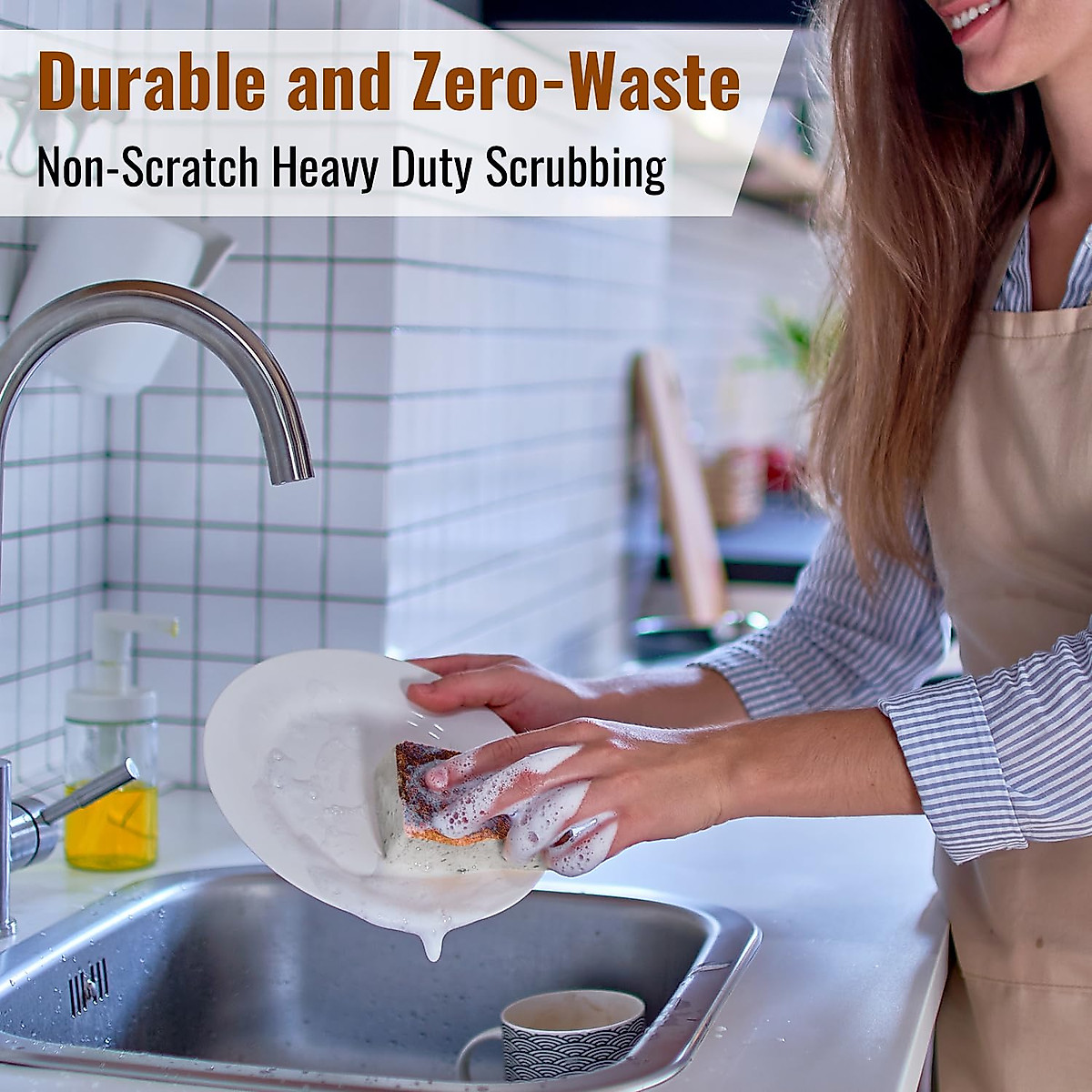 BPA Free Premium 6-Pack Biodegradable Natural Kitchen Dish Sponge Vegan Plant-Based All-Natural Non-Scratch Coconut Fiber & Wood Cellulose sponges Eco-Friendly Organic EcoGrove