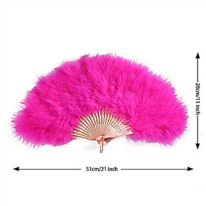AWAYTR Vintage Marabou Feather Fan - Hand Held Folding Fan Accessories for Halloween Party (Rose red)