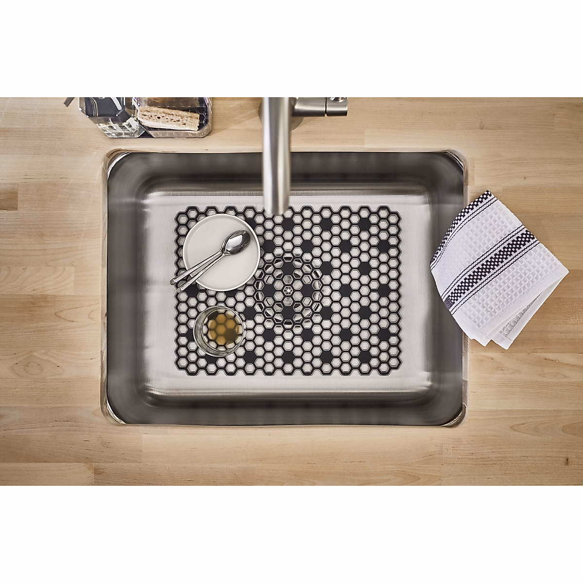 Spectrum Diversified Hexa Raised Feet Quick-Drying Heavy-Duty Protector with Non-Slip Surface, Large Farmhouse Sink Mat, Frost/Gray