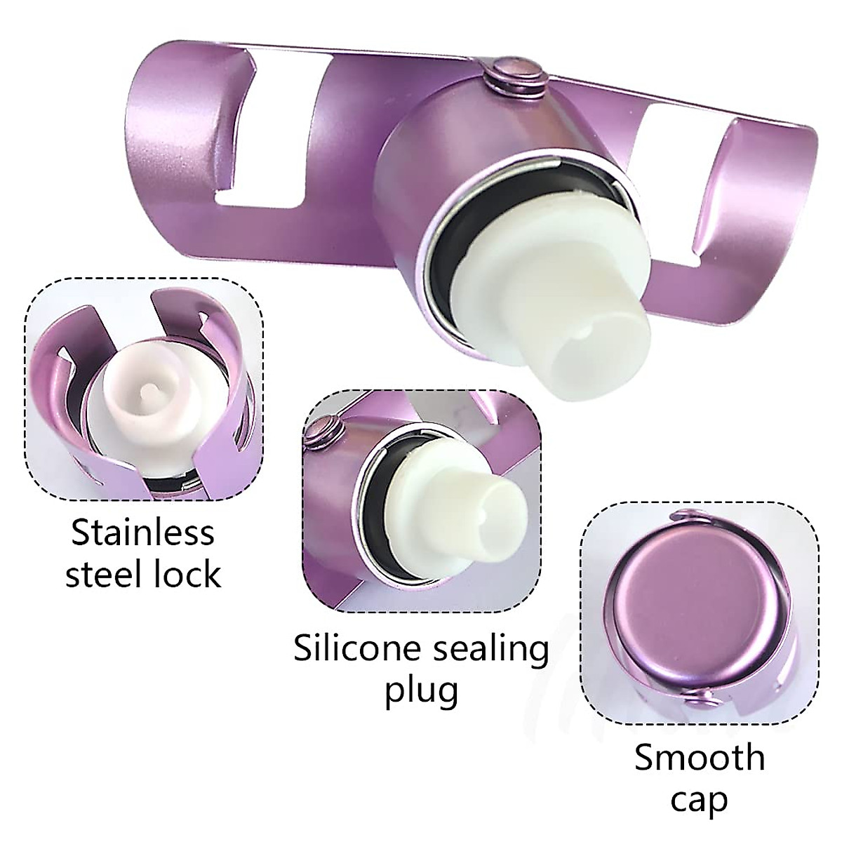 Kitwinney Champagne Stoppers Stainless Steel, Pack of 3 Wine Bottle Stopper with Built-in Silicone Plug Sealer, Leakproof Bottles Caps and Toppers Accessories to Keep Sparkling Wine Fresh (Multi)