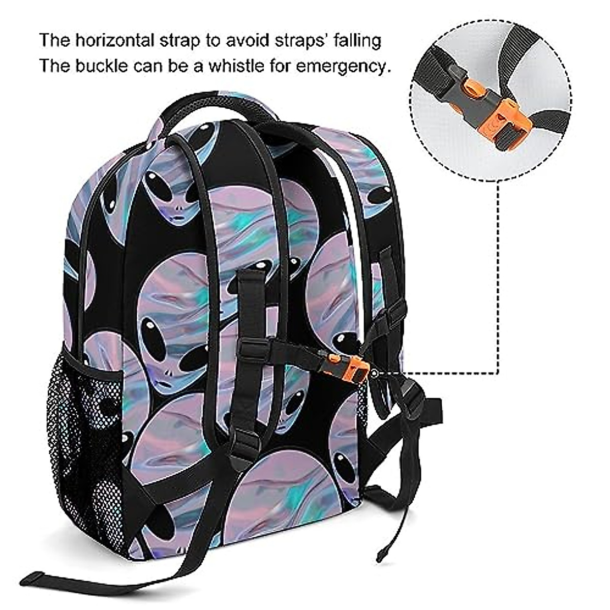 Space Alien Travel Laptop Backpack Casual Daypack with Mesh Side Pockets for Book Shopping Work