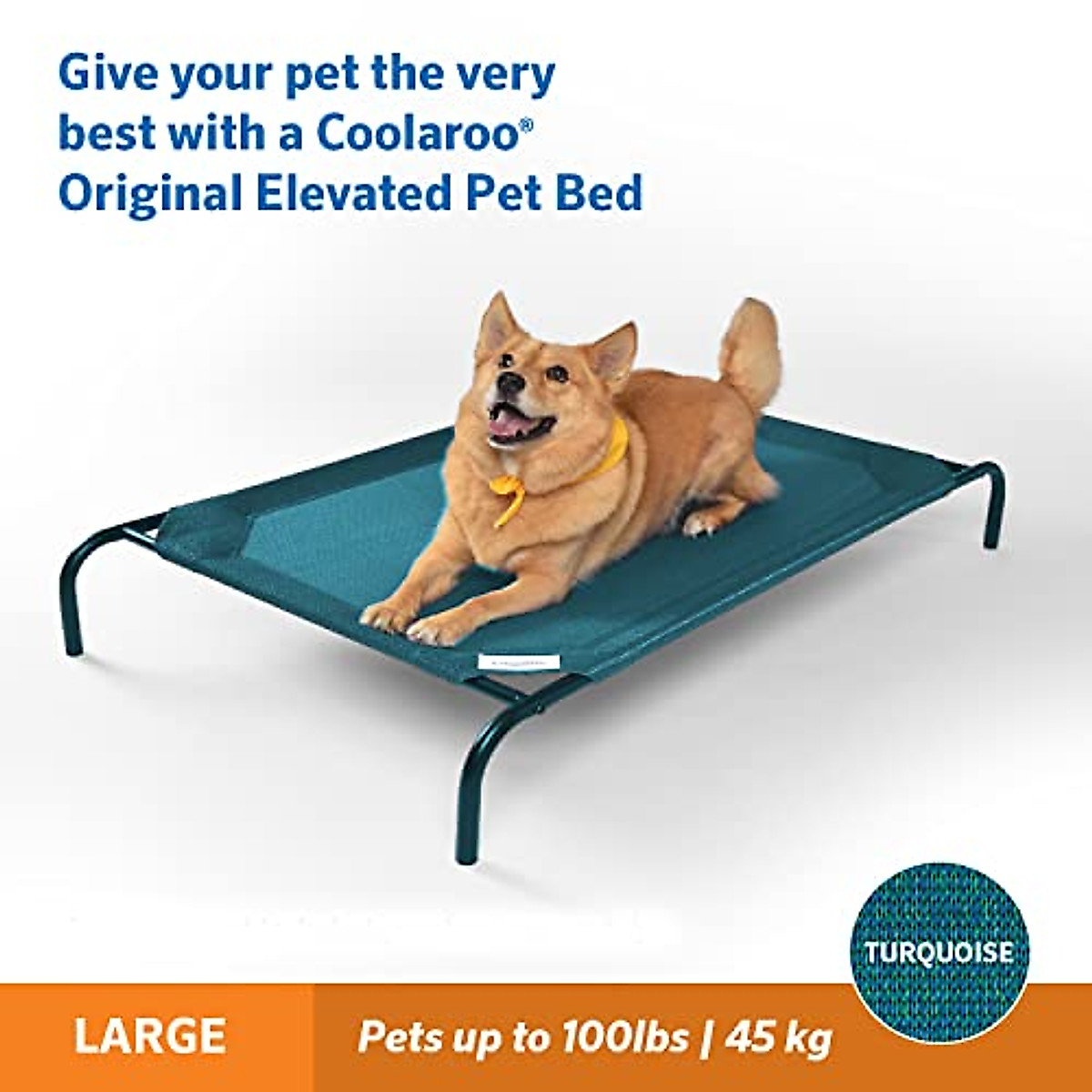 Gale Pacific Coolaroo The Original Cooling Elevated Dog Bed, Indoor and Outdoor, Large, Turquoise