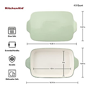 KitchenAid Vitrified Stoneware Rectangular Baker with Lid/Trivet, 4.5-Quart, Pistachio