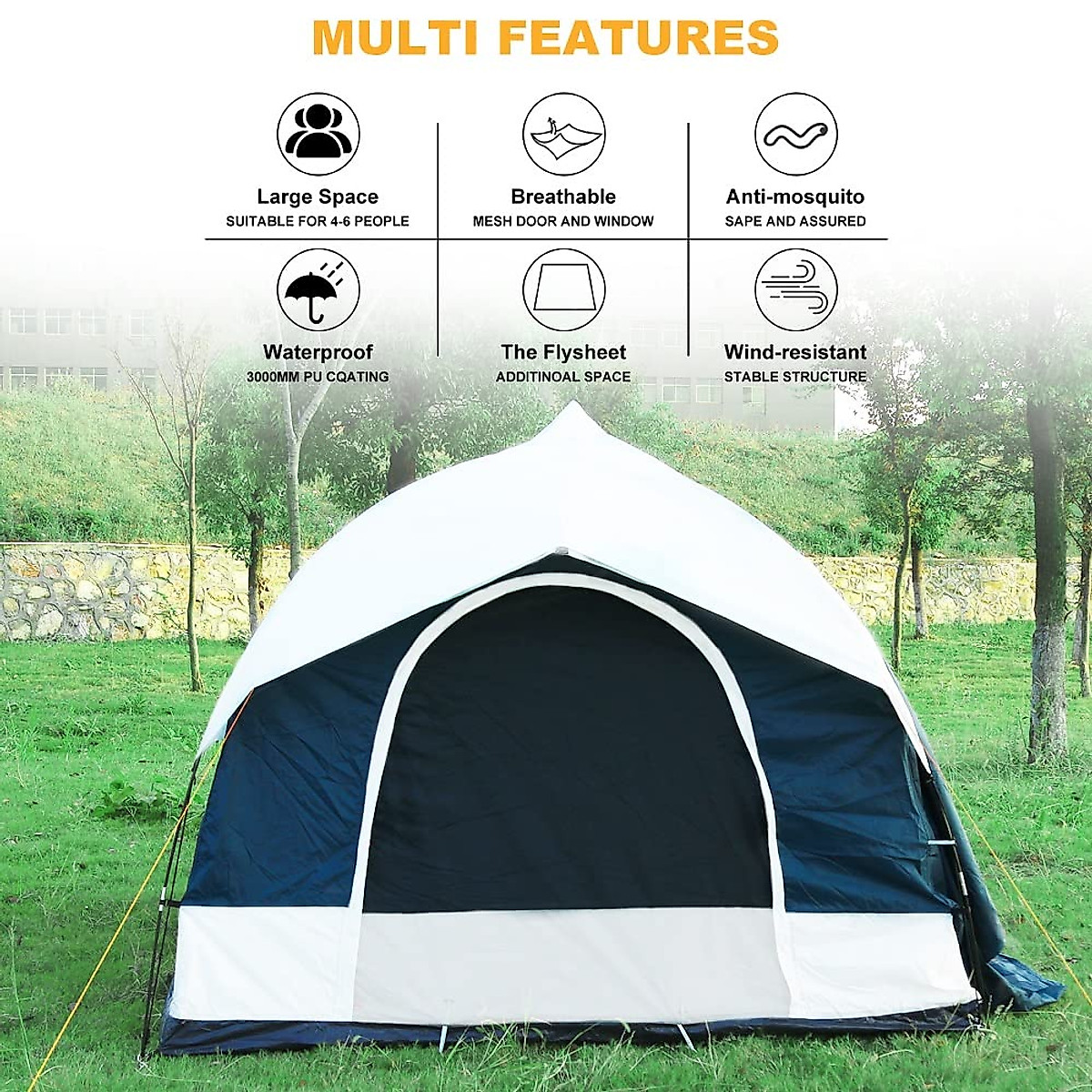 SUV Tent Attachment for Camping -Up to 6-8 Person Sleeping Capacity, Car Tent Includes Rainfly and Storage Bag,Universal Fit, 8' W x 8' L x 7.2' H,Suitable Camping Traveling Family Outdoor Activities