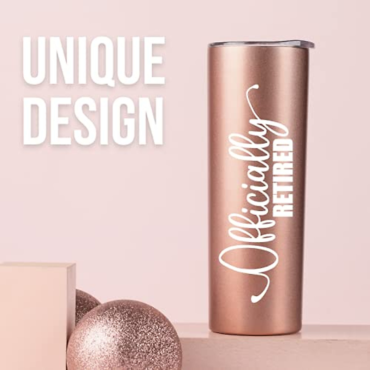 Onebttl Retirement Gifts for Women, Funny Retirement Tumbler 20oz, Retired Gifts for Coworkers, Grandma, Friends - Rose Gold (Retired)