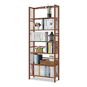 Magshion Tall Book Shelf 6-Tier Bamboo Open Bookshelf Adjustable Multifunctional Shelving Unit Freestanding Shelf, 27.2" Length Storage Rack Display Stand for Home and Office (Brown)
