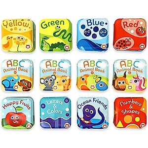 Super Bath Book Set of 12 (Fruits, Ocean Friends, ABC, Numbers Books; Color Recognition Bath Books Including Yellow, Green, Red and Blue Color Topics, ABC Animal Bath Books.