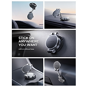 LISEN Magnetic Phone Mount, Folding Car Magnetic Phone Holder for Car 360° Rotatable Dash Cell Phone Holder Car Easily Install Hands Free Car Phone Holder Fits for All Smartphones & Tablet