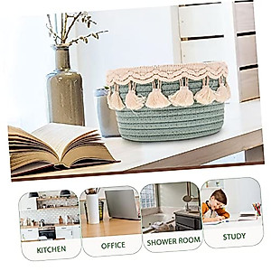 SWOOMEY Baby Toy Basket Cotton Rope Basket Tassel Side Rope Basket Desktop Basket Baby Cotton Rope to Weave Superior Cotton Rope Woven Toy Basket