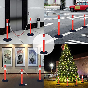 4 Pack Traffic Delineator Post Cones with Weighted Base & Reflective Collars, Adjustable Orange Traffic Safety Barrier with Plastic Chains for Parking Lot Driveway Road