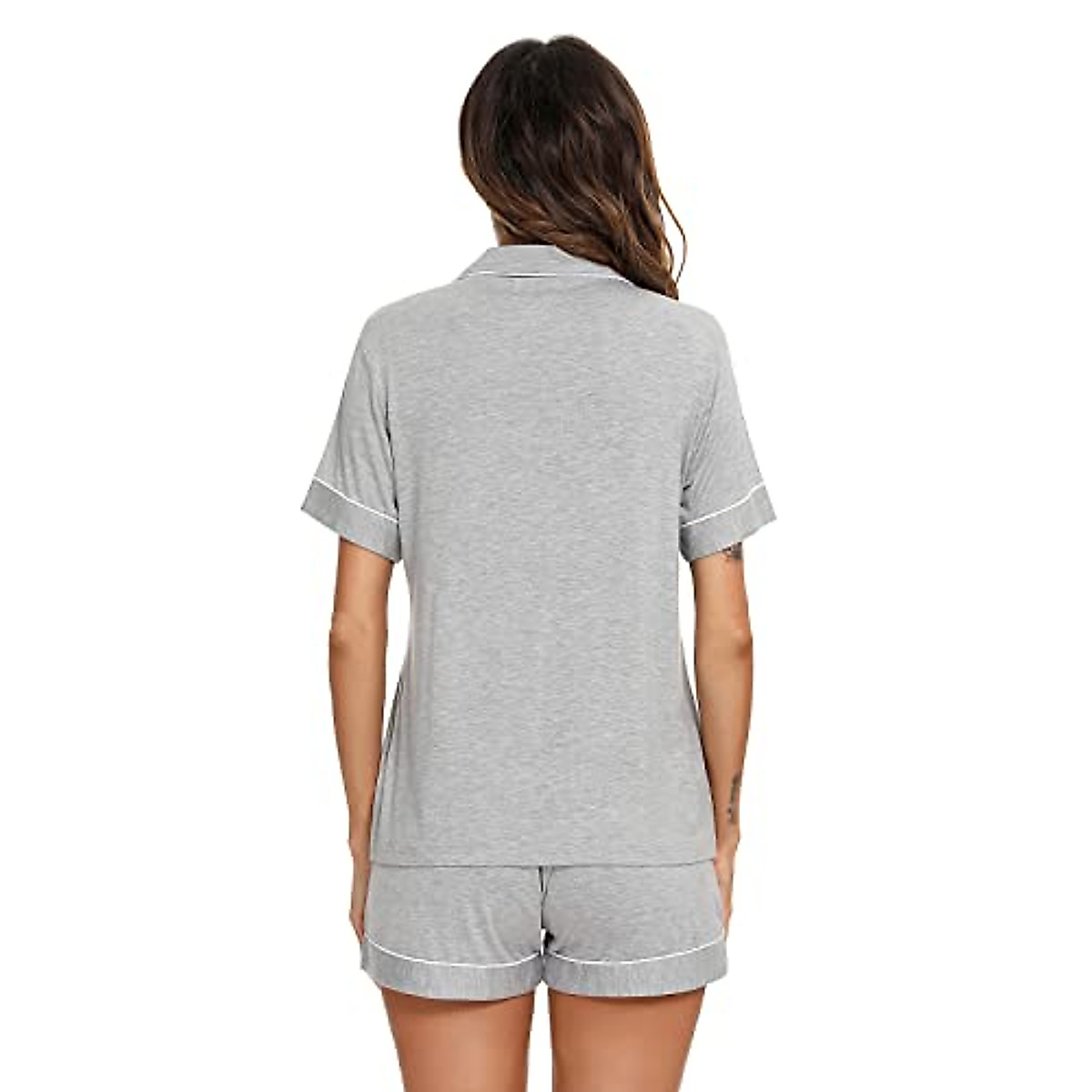 Aamikast Button Up Pajama Set for Women Shorts Short Sleeve Knit Sleepwear 2 Pice Pjs Sets (X-Large, Light Gray)
