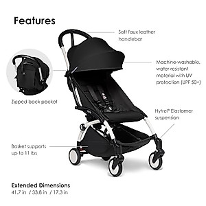 BABYZEN YOYO2 Stroller - Lightweight & Compact - Includes White Frame, Black Seat Cushion + Matching Canopy - Suitable for Children Up to 48.5 Lbs