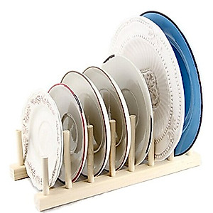 Whitelotous Multi-Purpose Wooden Plate Rack Wood Stand Display Holder Lid Organizer Rack