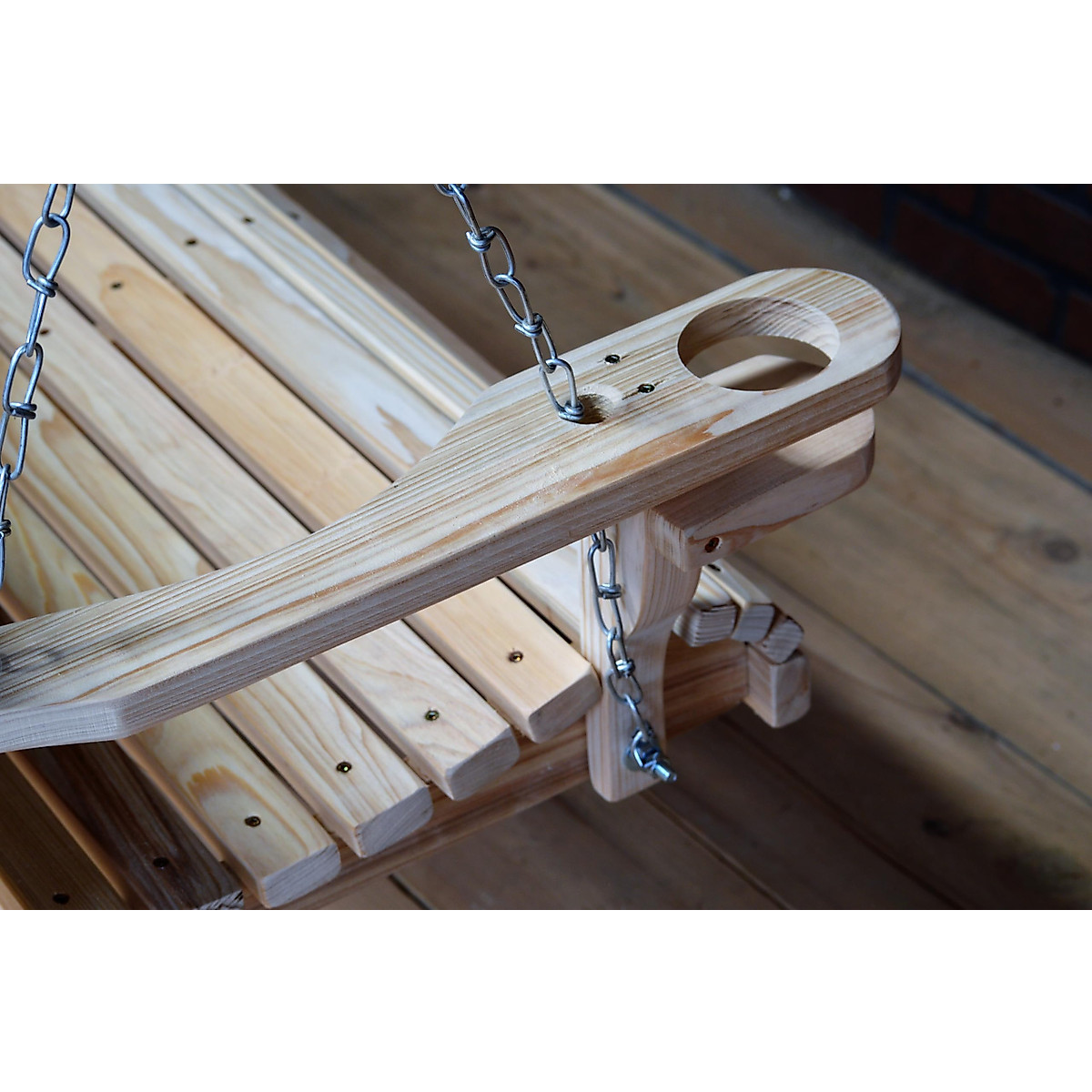 Generic 6ft Cypress Rolled Contoured Porch Swing, Heavy Duty Chains (800Lbs) with Cup Holder Arms, Unfinished Natural Wood Tone