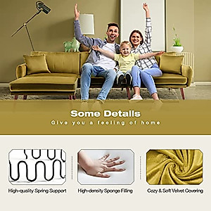 JOMEED Convertible Sectional Sofa Couch, Modern Oversized Velvet Fabric L-Shaped Couch Sofa Bed with Adjustable Backrest for Living Room, Apartment