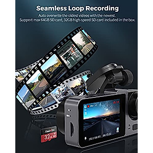 3 Channel 1080P Dash Cam Front and Rear Inside,32GB SD Card Included Three Way Triple Car Camera,IR Night Vision Dash Camera for Cars,Loop Recording, G-Sensor, Parking Monitor for Taxi