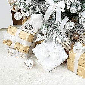 MAYREEL 1.5 Inch White Ribbon Wired Light White Glitter for Christmas Decorations Gift Wrapping Wreath Supplies Tree Toppers Crafts 10 Yards