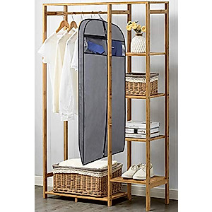 MISSLO Gusseted 60" Dress Garment Bag Hanging Clothes Cover with Clear Window Zipper Pocket for Long Coat, Full-Length Wedding Gown, Closet, Travel, Luggage (Grey)