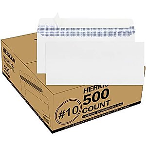 #10 Security Self-Seal Envelopes, No.10 Windowless Bussiness Envelopes, Security Tinted with Printer Friendly Design - Size 4-1/8 x 9-1/2 Inch - White - 24 LB - 500 Count