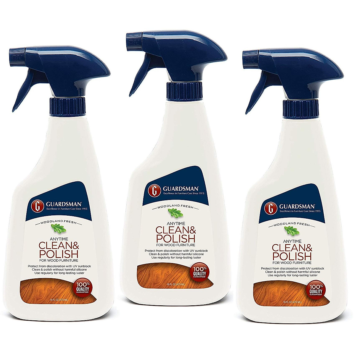Guardsman Clean & Polish For Wood Furniture - Woodland Fresh - 16 oz Spray - Silicone Free, UV Protection - 461100 (3 PACK)