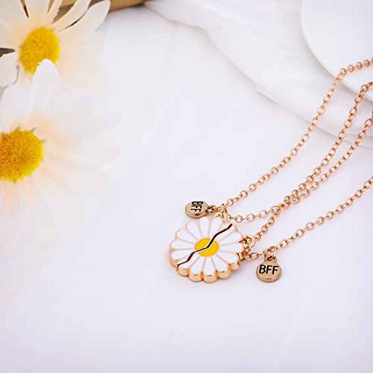 MJartoria BFF Necklace for 2-Daisy Rainbow Best Friend Necklace Friendship Necklace Best Friends Forever Necklaces Valentines Day Gifts