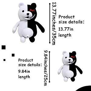 TIMSOPHIA Black White Bear Kids Monokuma Bear Plush Doll for Boys Girls Birthday Child Pillow Toy Home Decor Adornment(25cm)