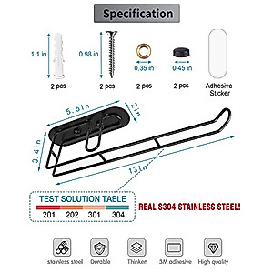 Paper Towel Holder Under Cabinet Mount - Self Adhesive Napkin Roll Holder Stick on Wall, Stainless Steel Black