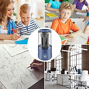 AFMAT Pencil Sharpener, Electric Pencil Sharpener for Colored Pencils, Auto Stop, Fast Sharpen in 3s, Large Hole Pencil Sharpener Plug in for 6-12mm No.2/Jumbo Pencils-Blue