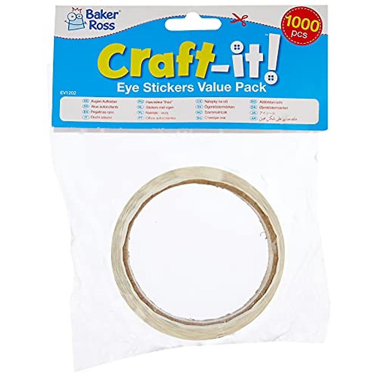 Baker Ross EV1202 Eye Stickers - Pack of 1000, Embellishments for Kids to Add to Arts and Crafts Projects, Stick On Eyes, Black & White